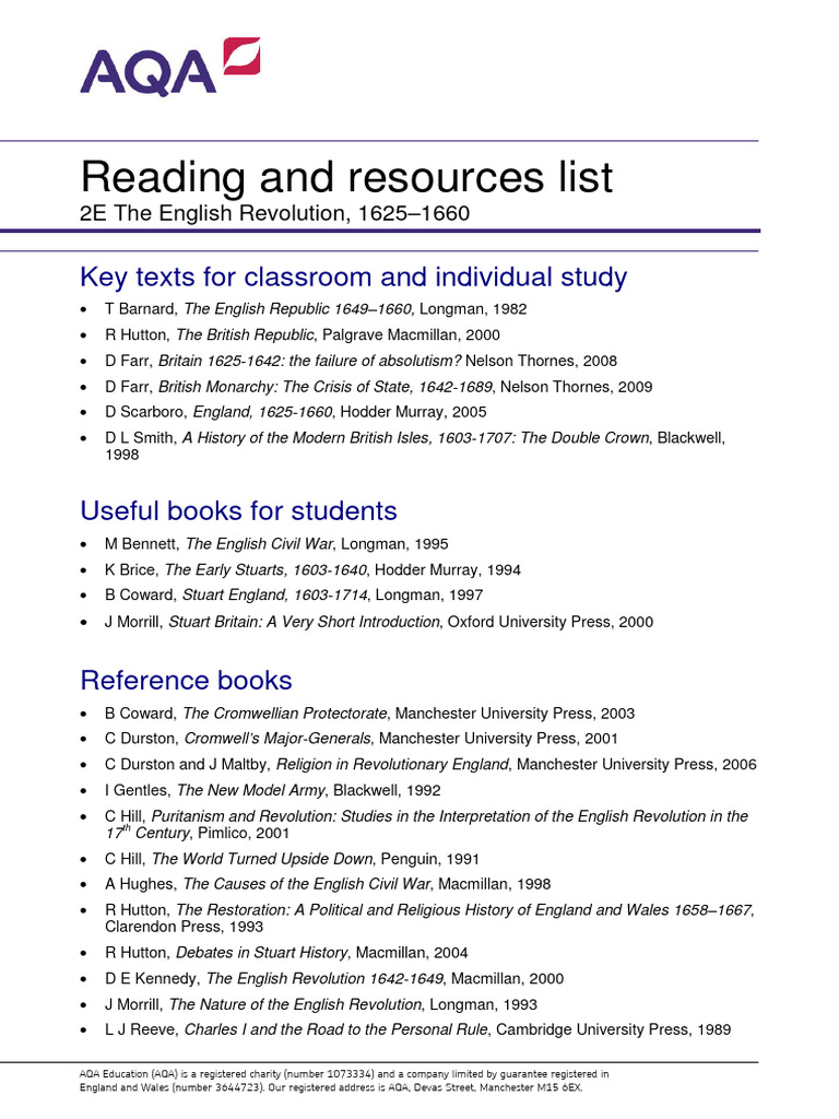 Reading and Resources List: Key Texts For Classroom and Individual ...