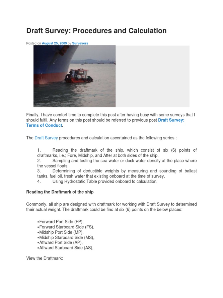 Draft Survey | Density | Surveying | Free 30-day Trial | Scribd