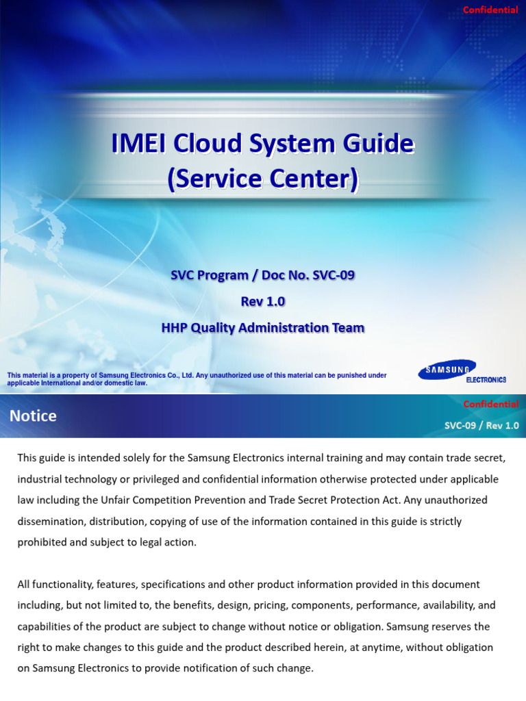 (SVC-09) IMEI Cloud Guide For Service Center User - Rev1.0 | PDF | Usb | Confidentiality