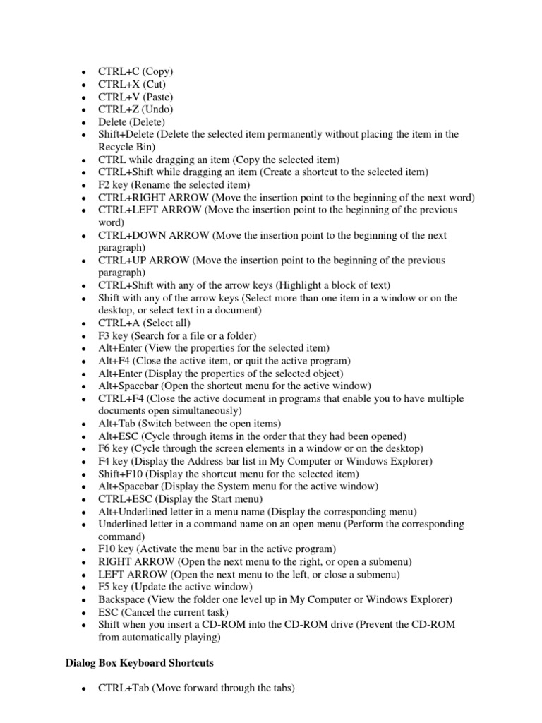 Dialog Box Keyboard Shortcuts Guide | PDF | Computer Keyboard ...