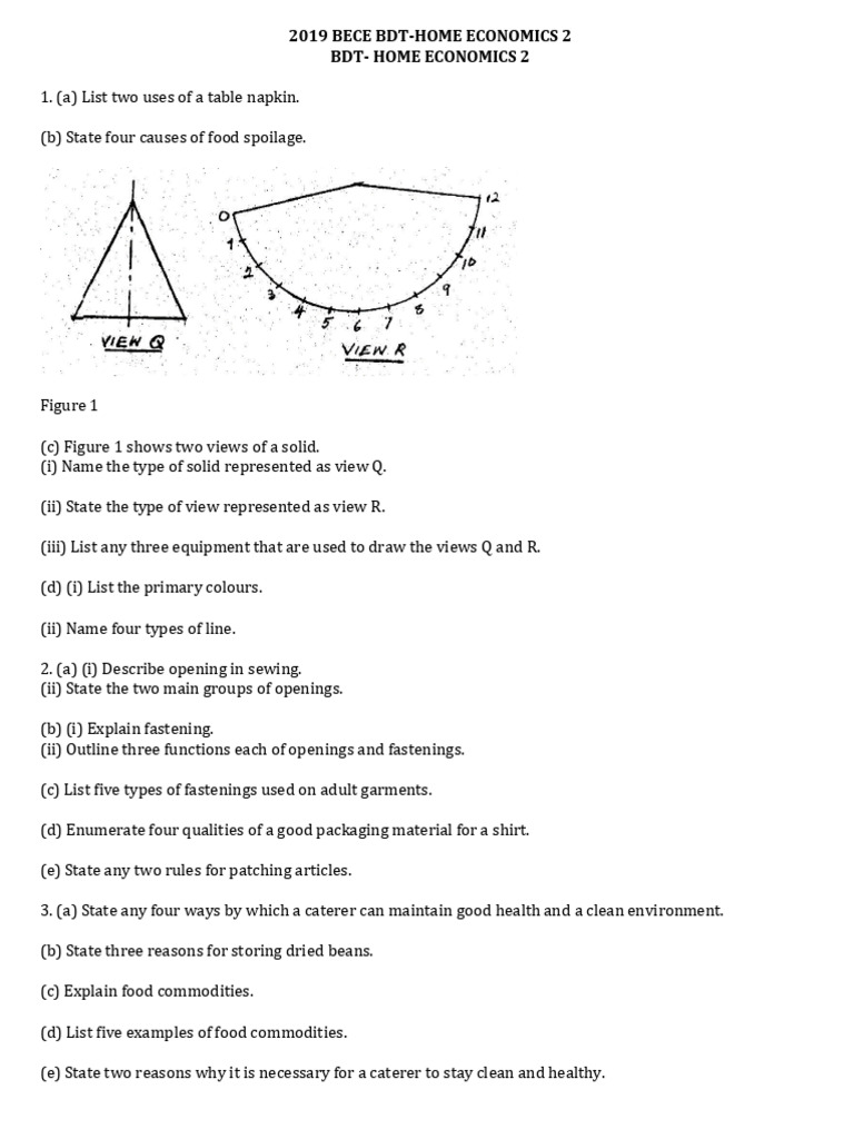 2019 Bece Bdt-Home Economics 2 | PDF