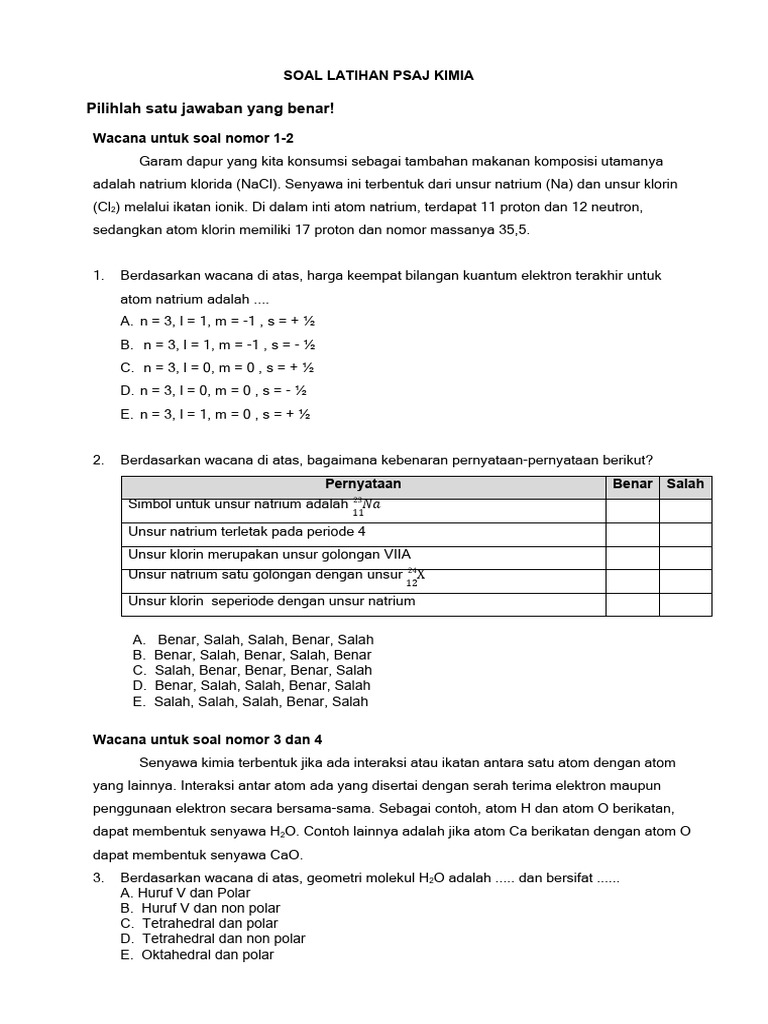 Soal Latihan Psaj Kimia Kelas 12 | PDF | Sains & Matematika