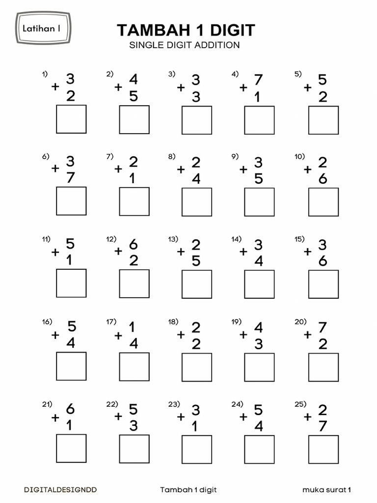 Tambah 1 Digit (1 Digit Addition) | PDF