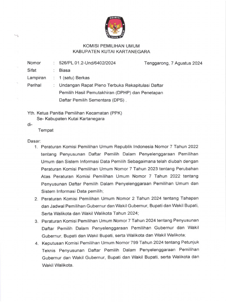 PPK - Und. Pleno Terbuka Rekapitulasi DPHP & Penetapan DPS | PDF