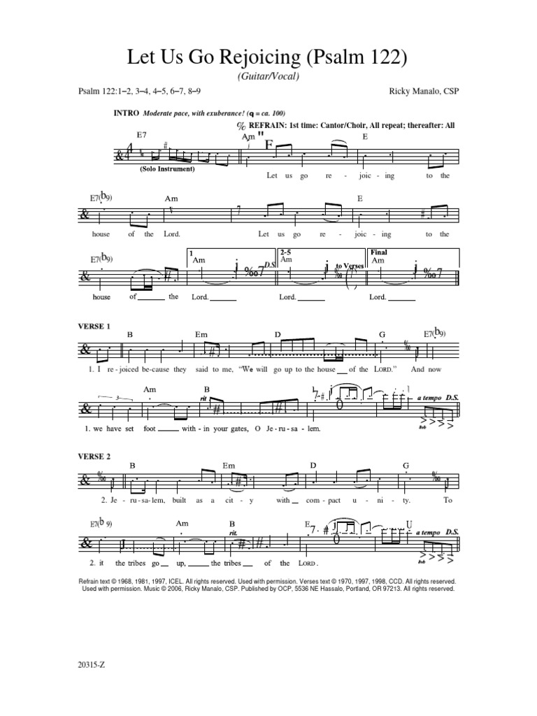 Let Us Go Rejoicing Psalm 122 | PDF | Classical Music | Christian Hymns