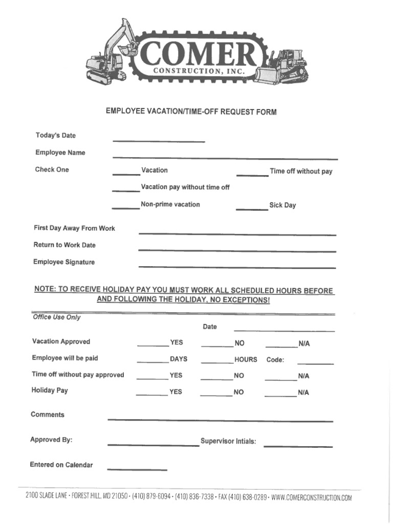Blank Vacation Forms | PDF