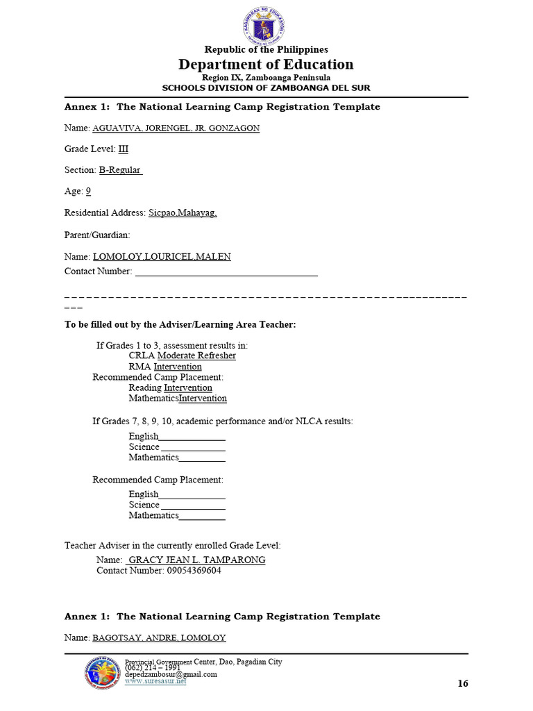 G3B REGULAR-NLC-Registration-Form | PDF | Human Communication | Teaching