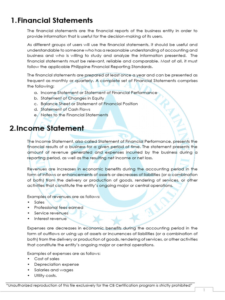 Chapter 4 - Financial Statements | PDF | Financial Statement | Revenue