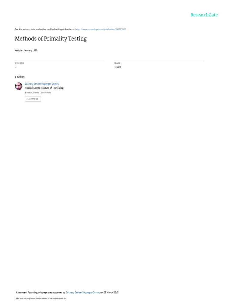 Methods of Primality Testing | PDF | Prime Number | Mathematical Proof