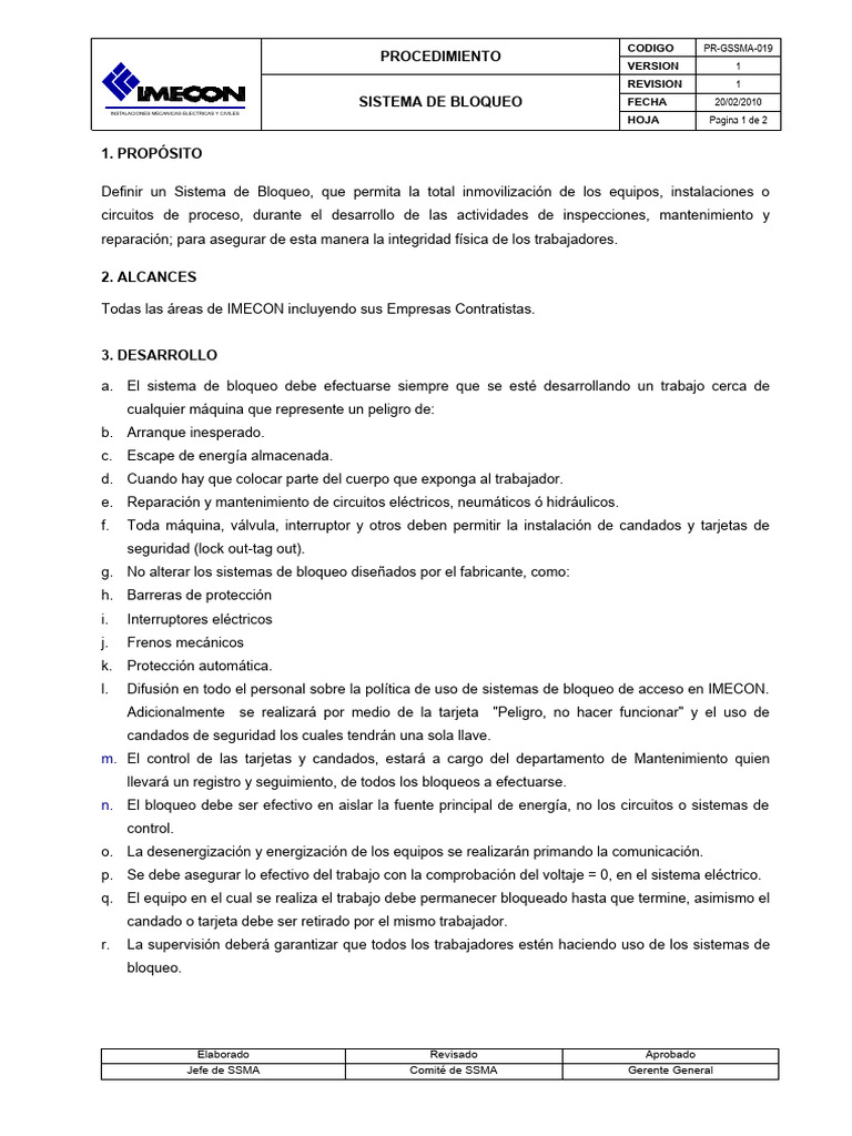 Pr-Gssma-019 - Sistema de Bloqueo | PDF