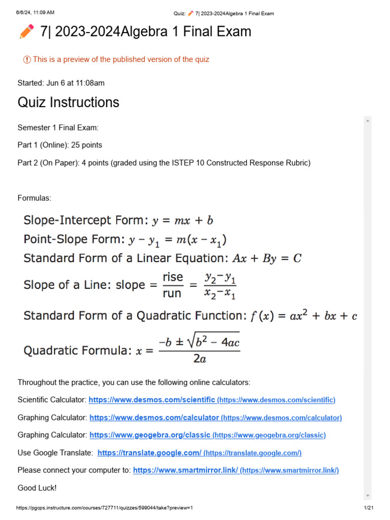 Algebra 1 Lab 7 - 2023-2024algebra 1 Final Exam | PDF | Mathematics ...