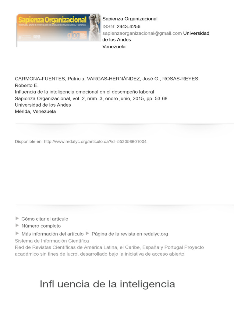 Influencia De La Inteligencia Emocional En El Desempeño Laboral Pdf