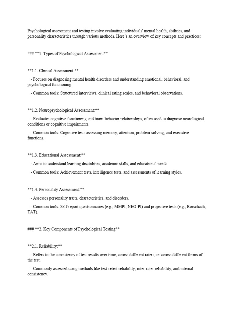 Psychological Assessment and Testing Involve Evaluating Individuals ...