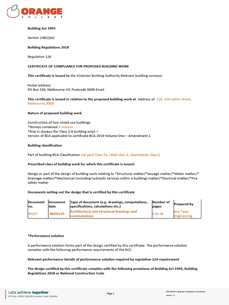 Task 2 5013 SD - CPCCBC5013 Engineer Certificate of Compliance | PDF
