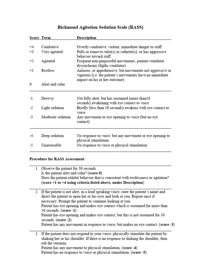 Richmond Agitation Sedation Scale | PDF | Medicine | Medical Specialties
