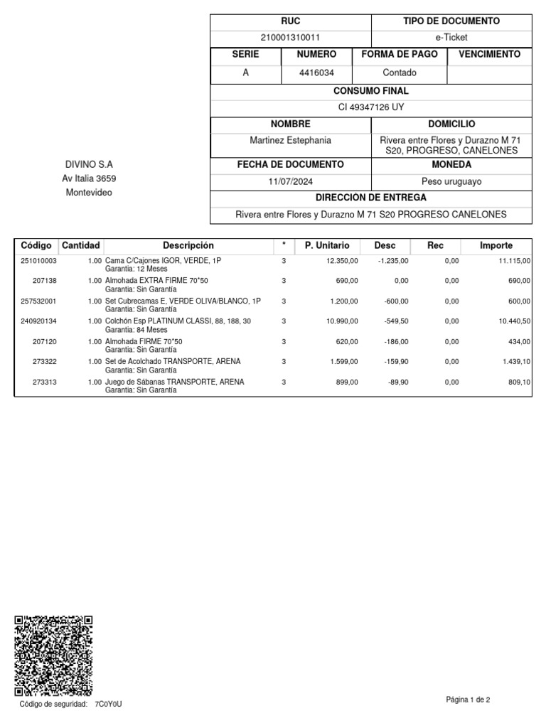 e-Ticket de Compra de Muebles y Ropa | PDF