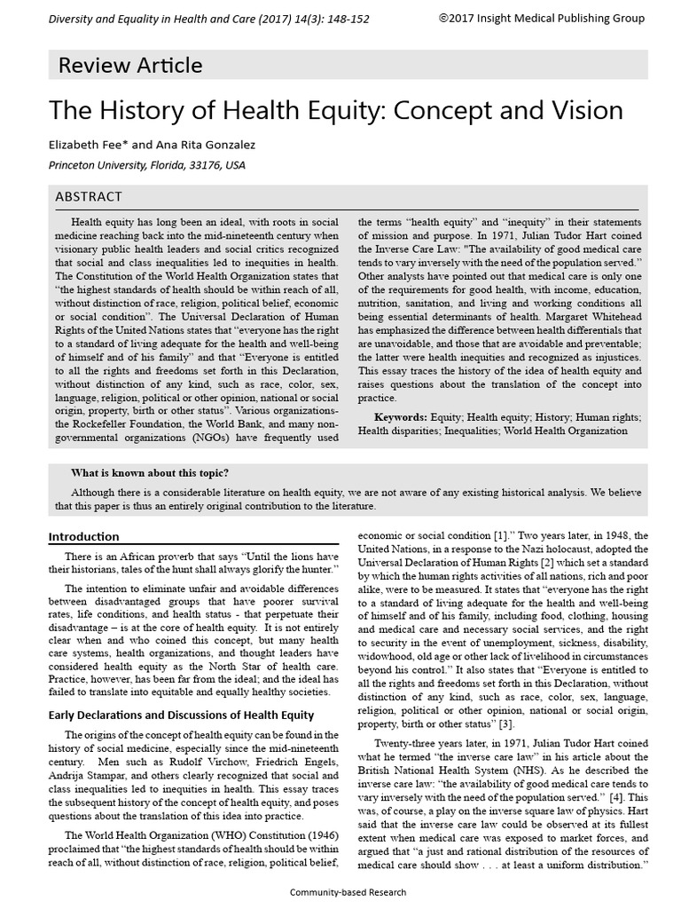 The History of Health Equity - Concept and Vision | PDF | Health Equity ...