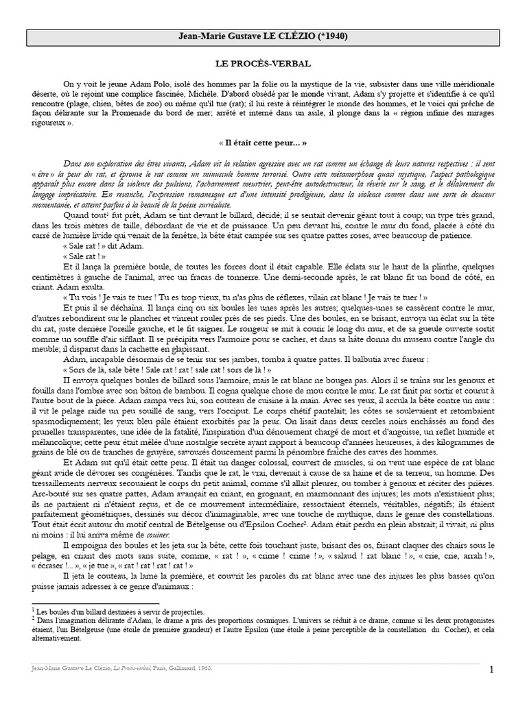 J-M Gustave Le CLEZIO - Le Proces-Verbal 1963 | PDF