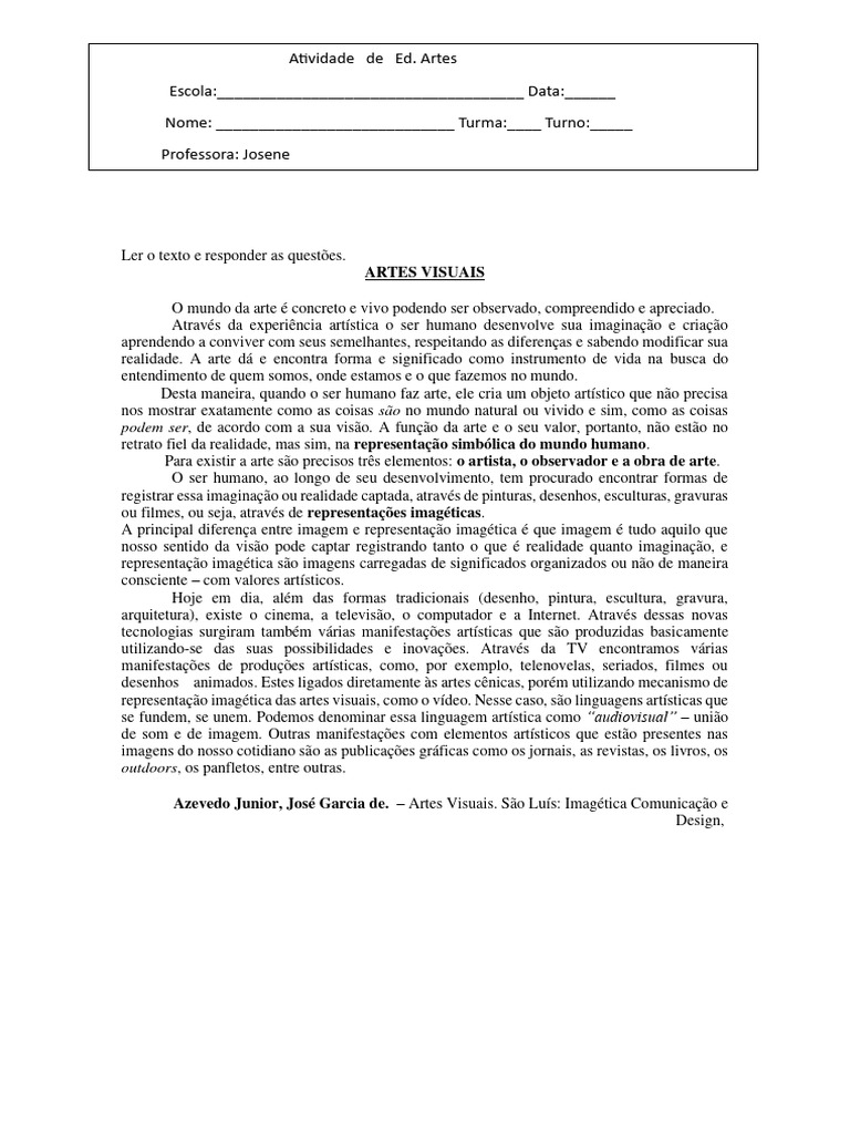 Arte Visual 6 7 8e 9 Pdf Imagem As Artes