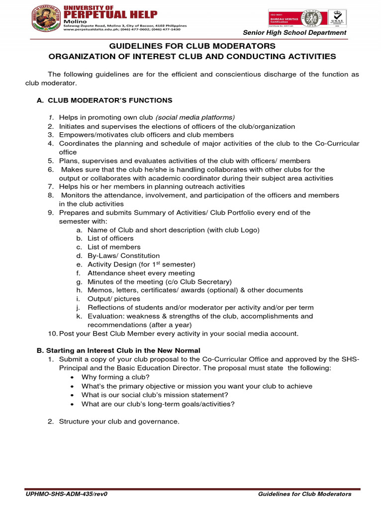 Club Moderator Guidelines SHS | PDF | Career & Growth