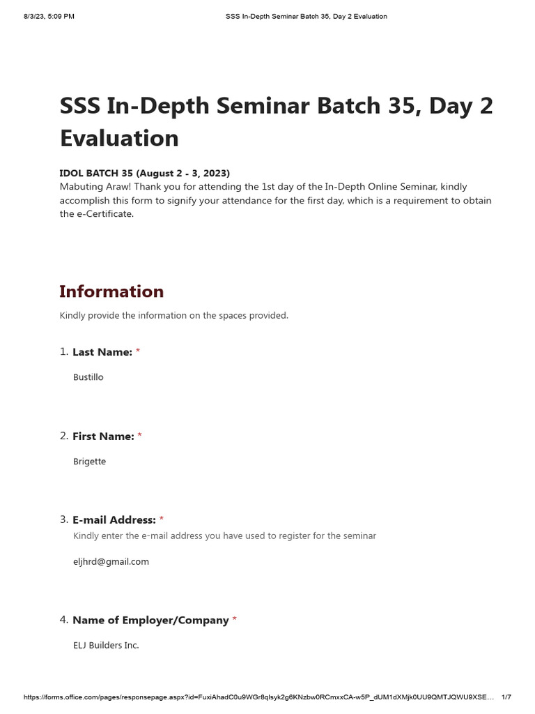 SSS In-Depth Seminar Batch 35, Day 2 Evaluation | PDF | Privacy ...