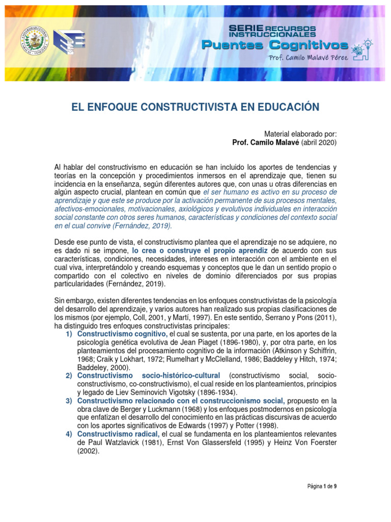 Enfoques del Constructivismo Educativo | PDF | Constructivismo ...