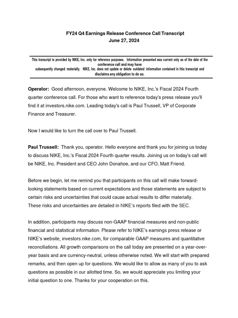 Q4 Conference 2024 | PDF | Nike | Innovation