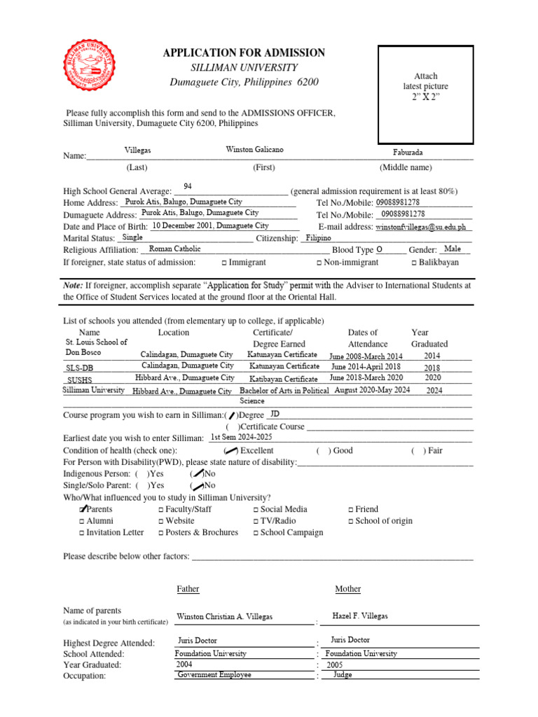 Application For Admission Form-College - 2018 | PDF
