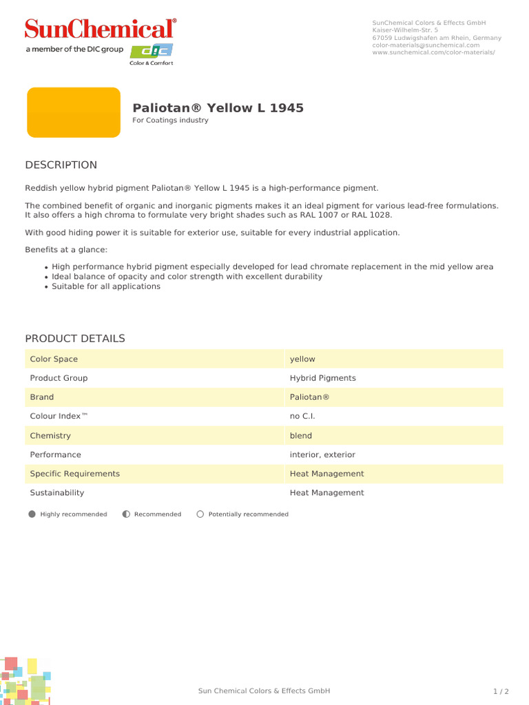 Paliotan Yellow L 1945 | PDF | Pigment | Physical Sciences