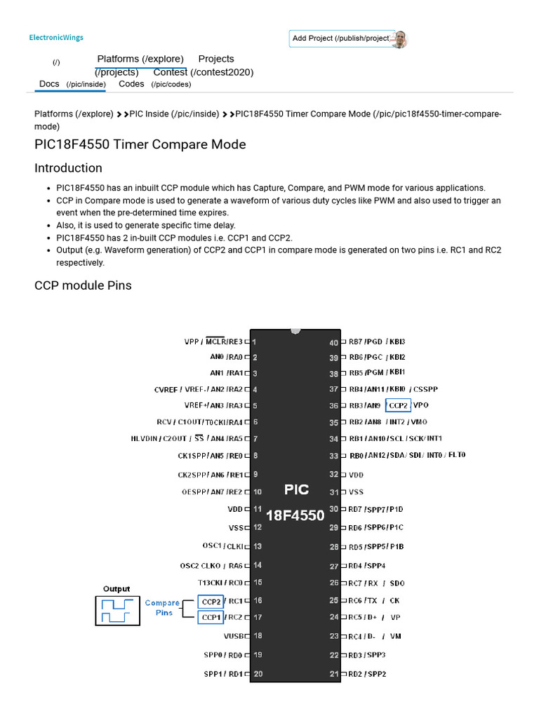 PIC18F4550 Timer Compare Mode - PIC Controllers | PDF | Timer | Computer Architecture