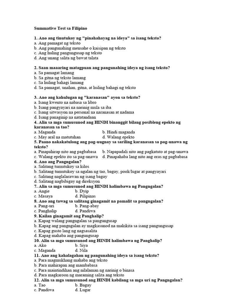 1st Summative Test | PDF
