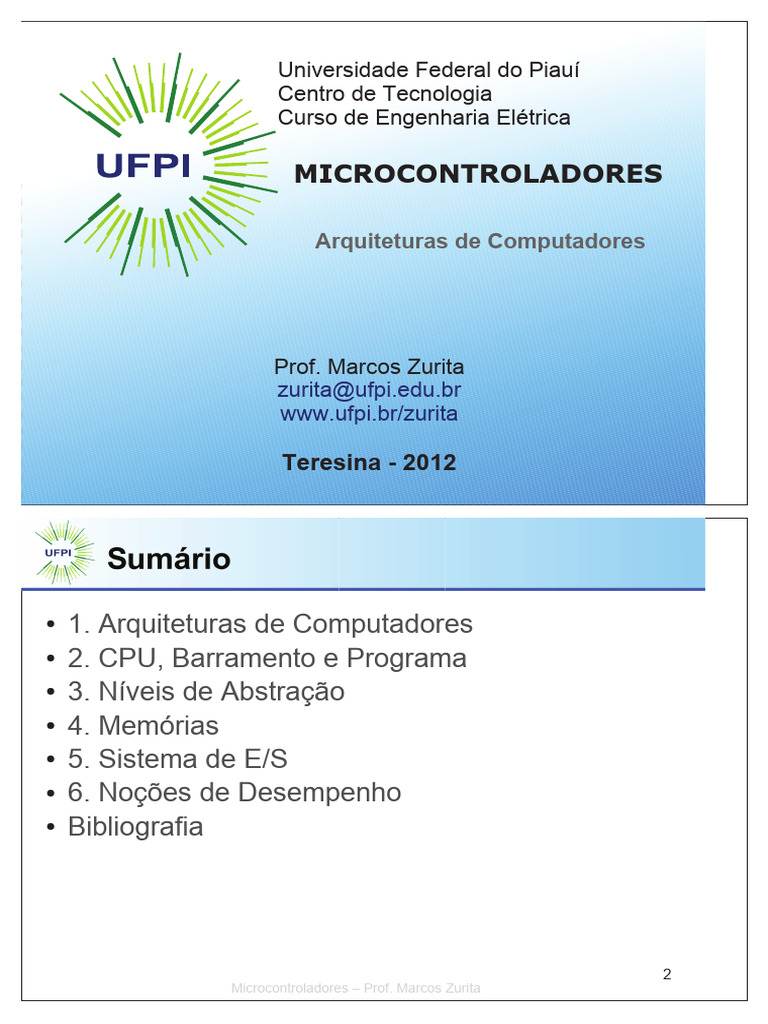 UFPI Microcontroladores - 1 Arquiteturas v1 - 1 PRN | PDF | Armazenamento de dados de computador ...
