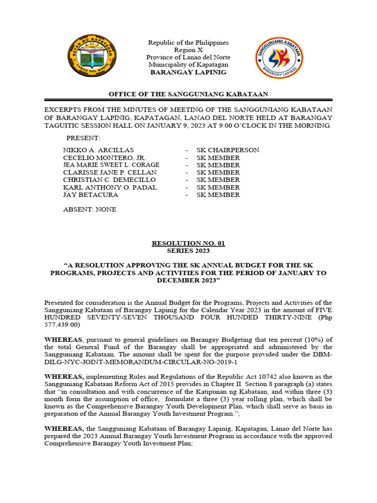 1.7.1.2 Annual Budget SK Resolution | PDF | Government