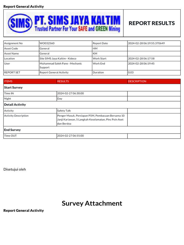 Daily Activity Report for Kideco Site | PDF