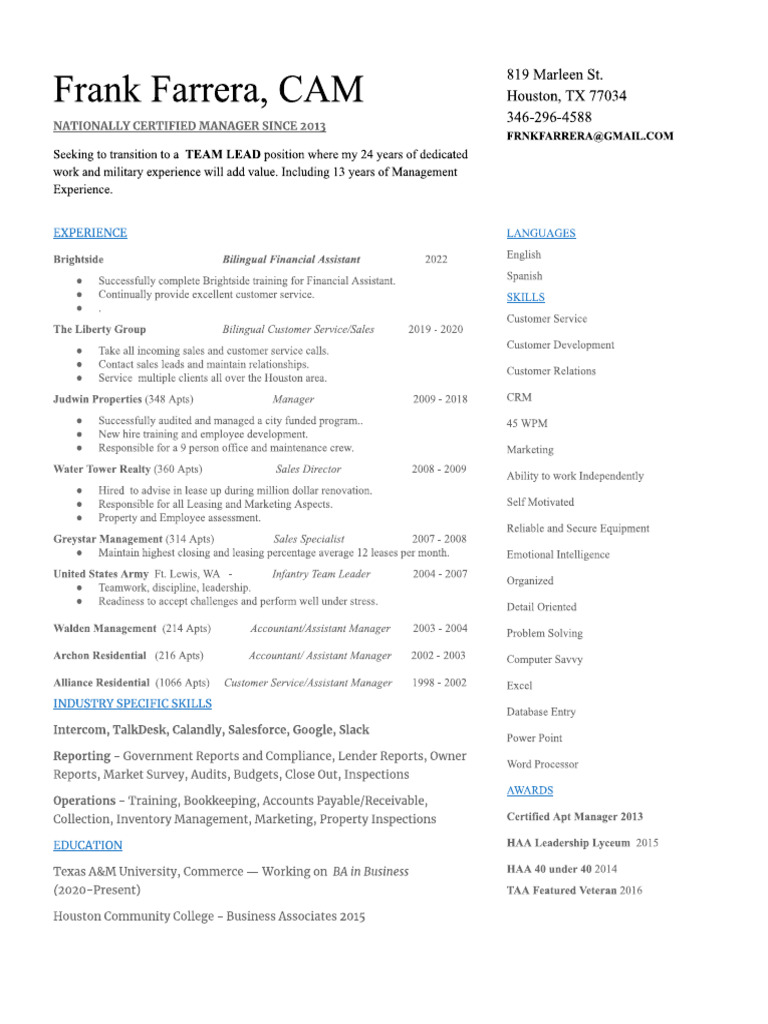 Frank Farrera TL Resume | PDF