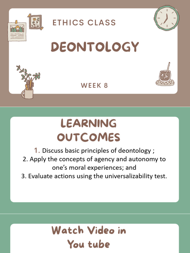 Ethics Week 8 Presentation - Deontology | PDF | Autonomy | Reason