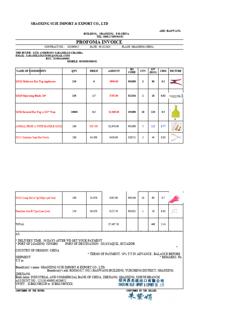 Proforma Invoice for Ear Tag Products | PDF | Business | Economies