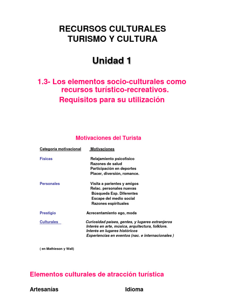1.3. Los Elementos Socio-Culturales Como Recursos Turístico-Recreativos ...