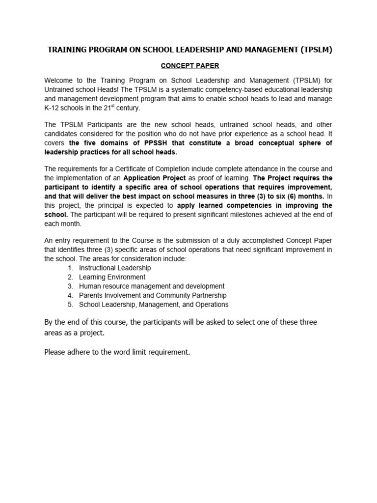 TPSLM Concept Paper Template | PDF | Learning | Teachers