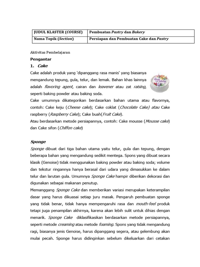 Persiapan Dan Pembuatan Cake Dan Pastry | PDF | Memasak, Makanan, & Anggur