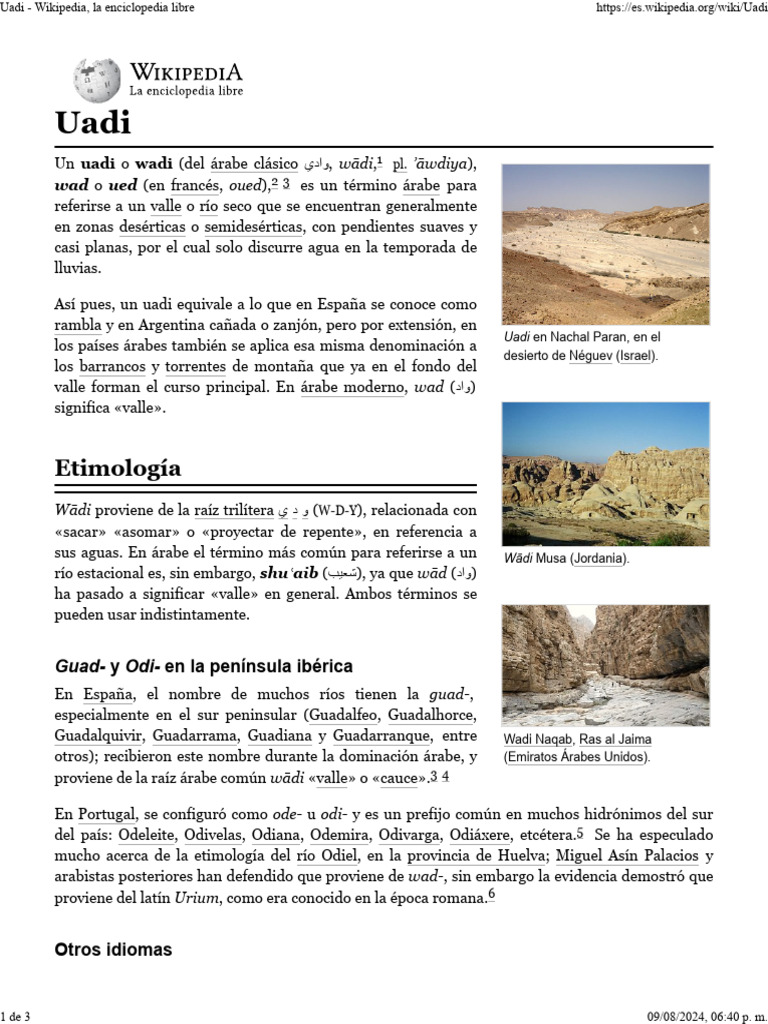 Uadi - Wikipedia, La Enciclopedia Libre | PDF | Agua | Morfología
