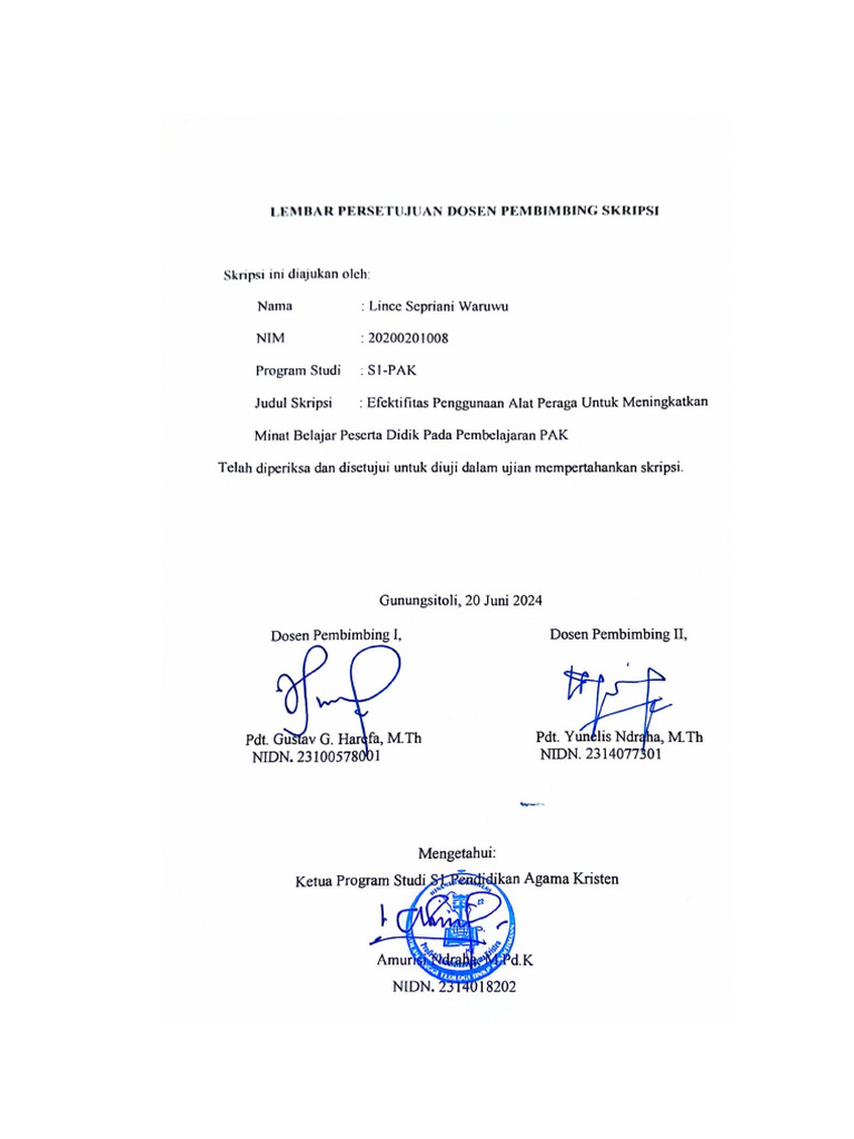 Lampiran 12 Formulir Lembar Persetujuan Dosen Pembimbing Skripsi | PDF