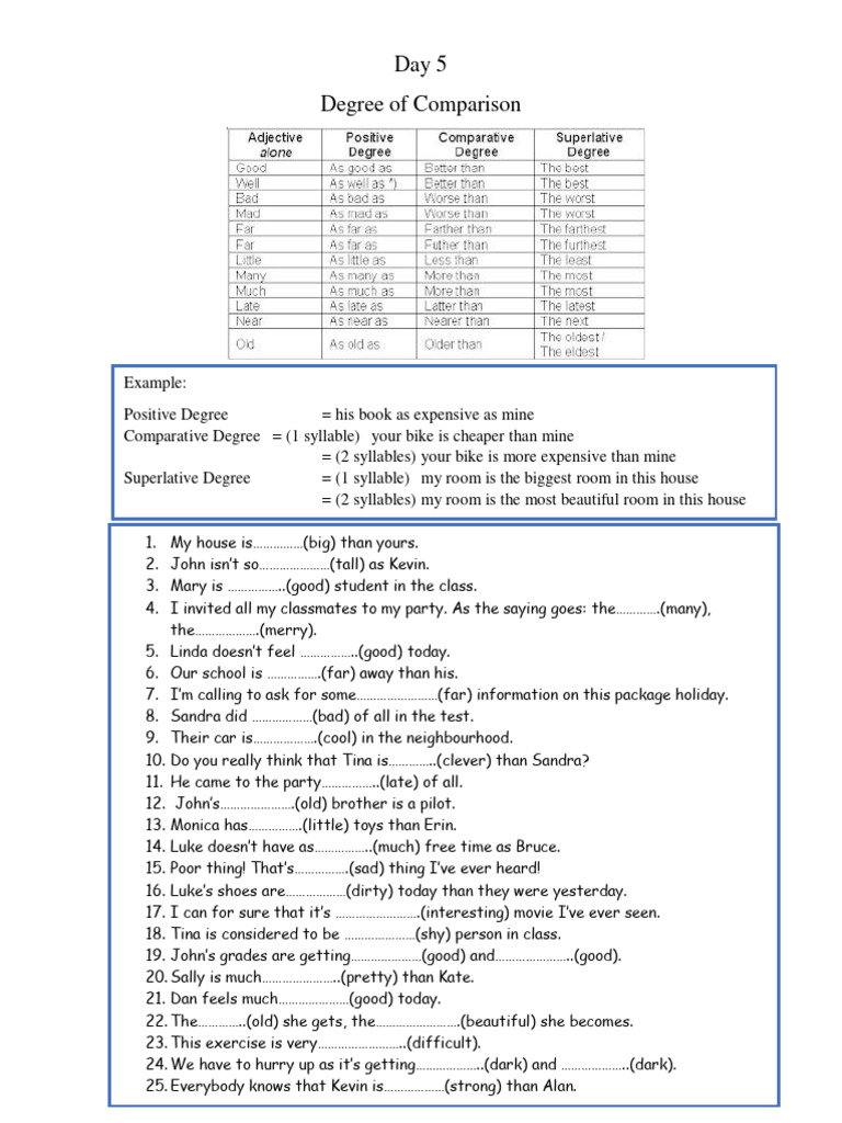 Day 5 Degree Comparison | PDF