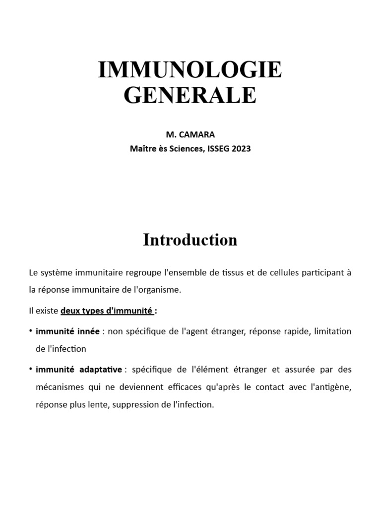 Cours 4 Immunologie Mécanisme Mise en Jeu-1 | PDF | Système immunitaire ...