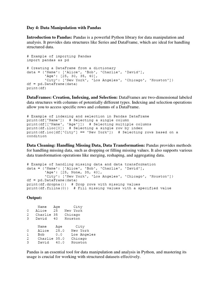 Day 4 Data Manipulation With Pandas | PDF | Software Engineering ... Day 4 Data Manipulation With Pandas | PDF | Software Engineering ...