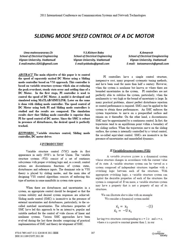 Sliding Mode Speed Control of A DC Motor | PDF | Mechanics | Electrical Engineering