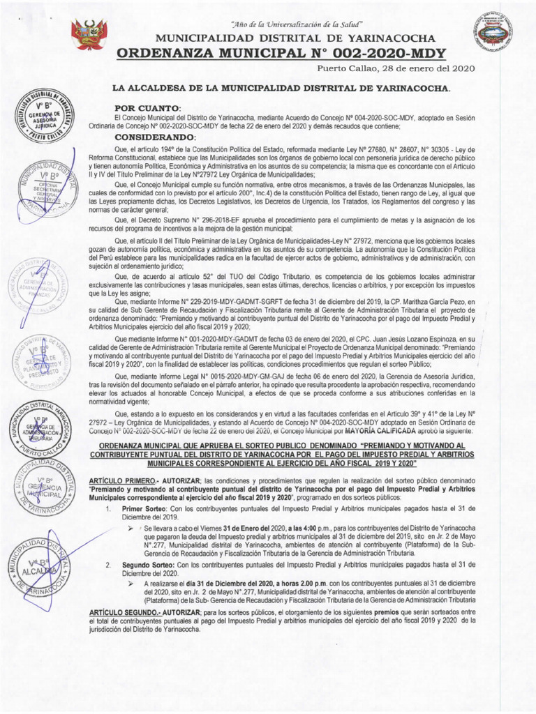 Ordenanza Muni 002 2020 PDF | PDF