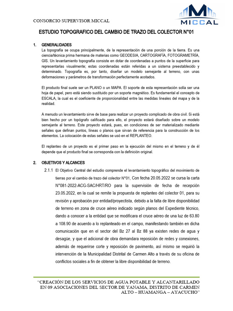 Estudio Topográfico Colector N°01 Yanama | PDF | Topografía | Mapa