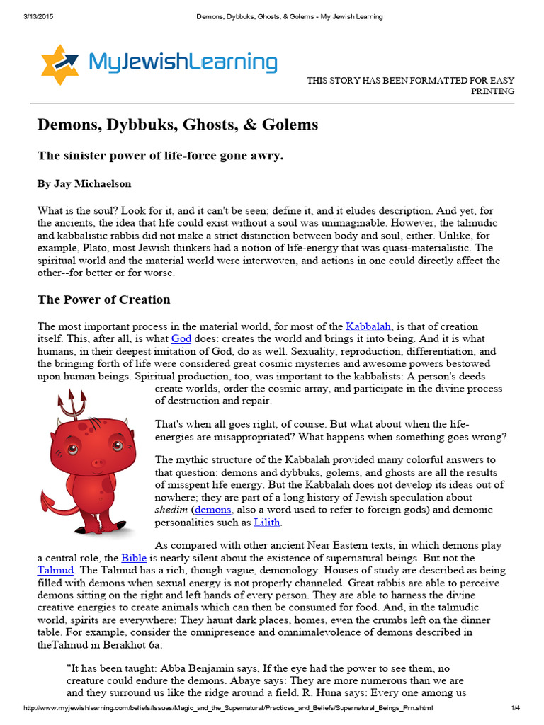 Jewish Supernatural Beings Explained | PDF | Demons | Kabbalah