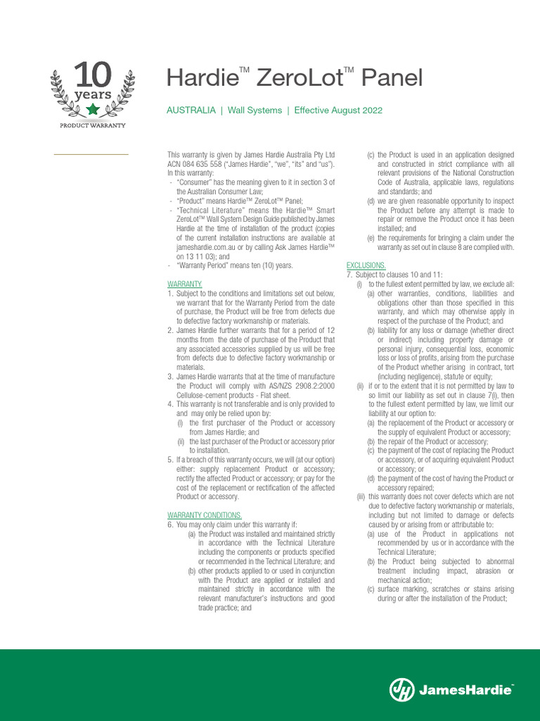 Hardie_Smart_Fire_AcousticWall_ZeroLot_Wall_System_Warranty | PDF ...